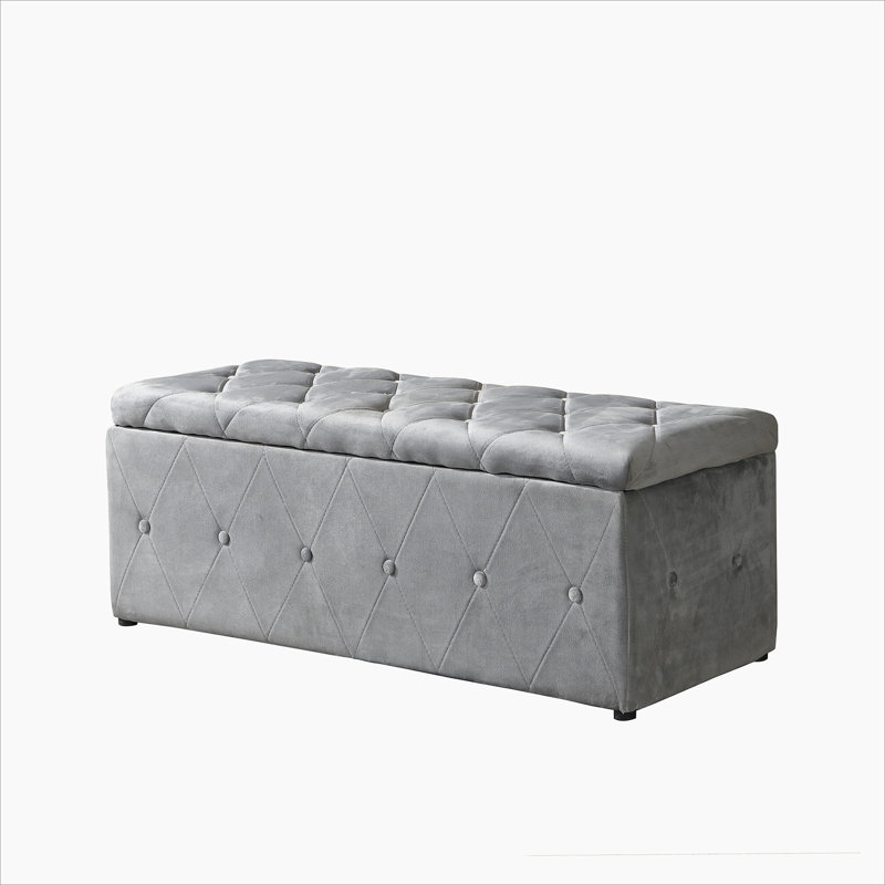 1 Piece Rectangular Storage Ottoman Short velvet with 2 Set Ottomans